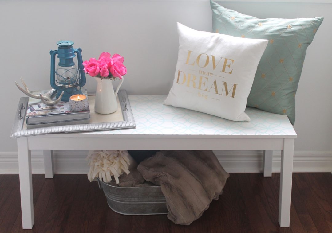 DIY Bench Makeover with Wallpaper - Amidst the Chaos