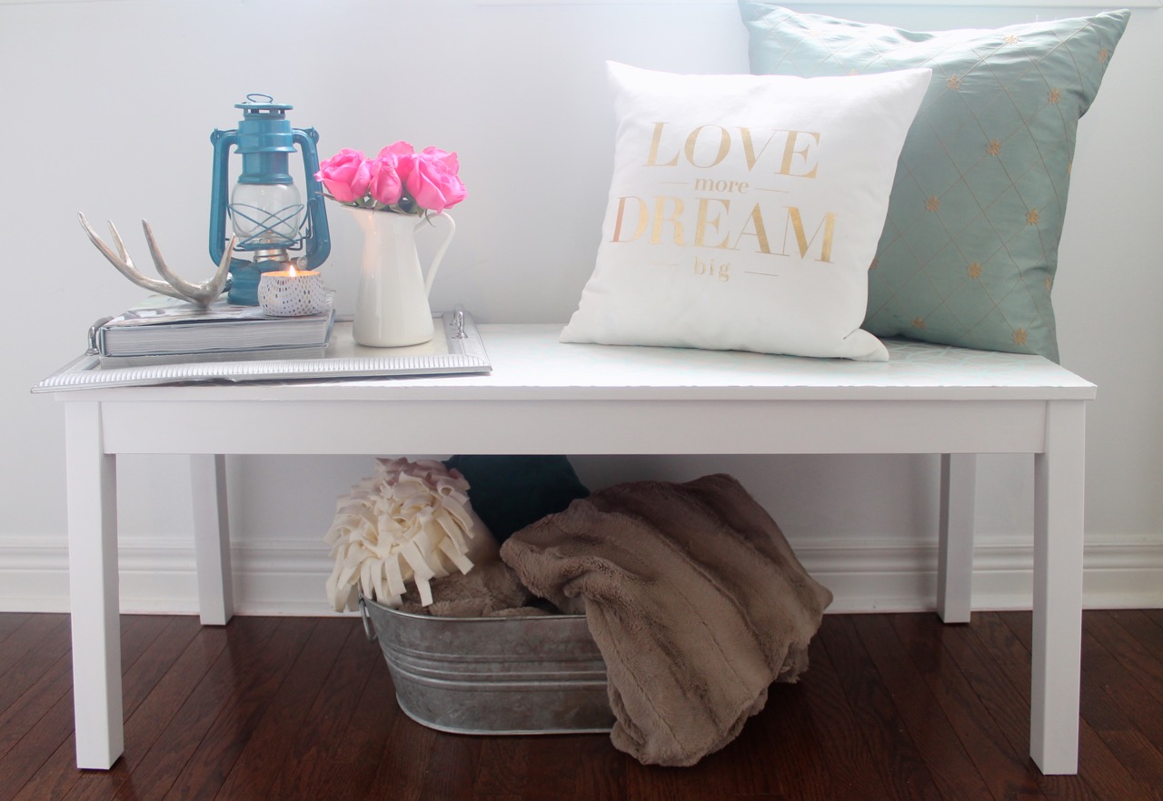 DIY Bench Makeover with Wallpaper - Amidst the Chaos