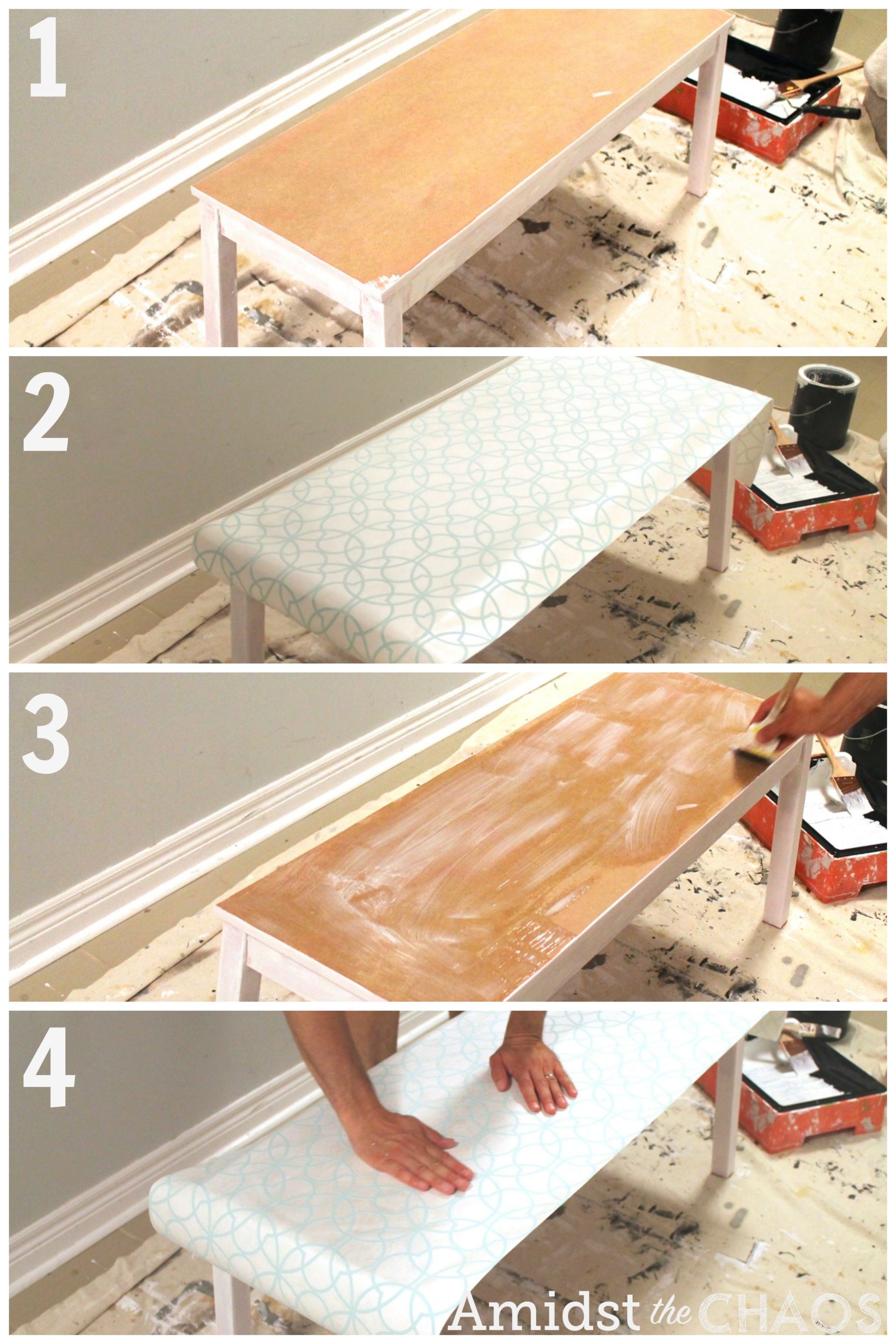 DIY Bench Makeover with Wallpaper - Amidst the Chaos
